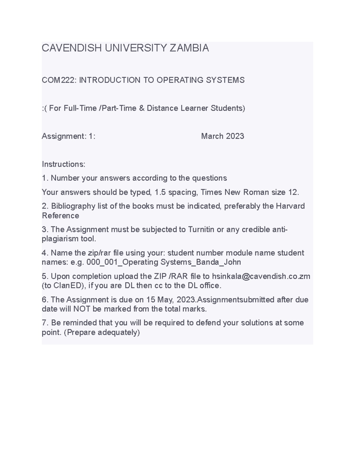Cavendish University Zambia Assignment Cavendish University Zambia Com222 Introduction To 