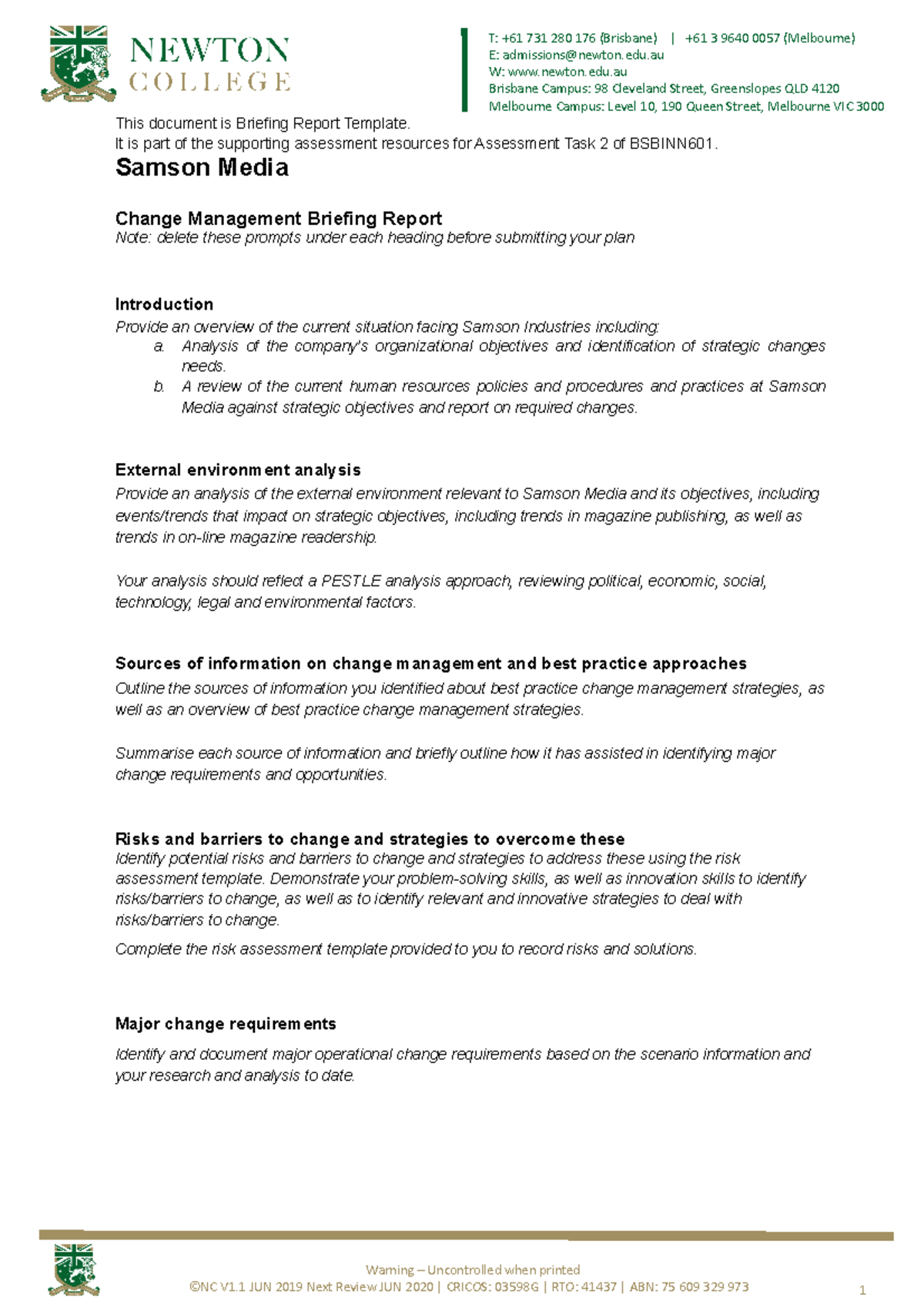 Briefing Report Template - Business Research - UTAR - Studocu