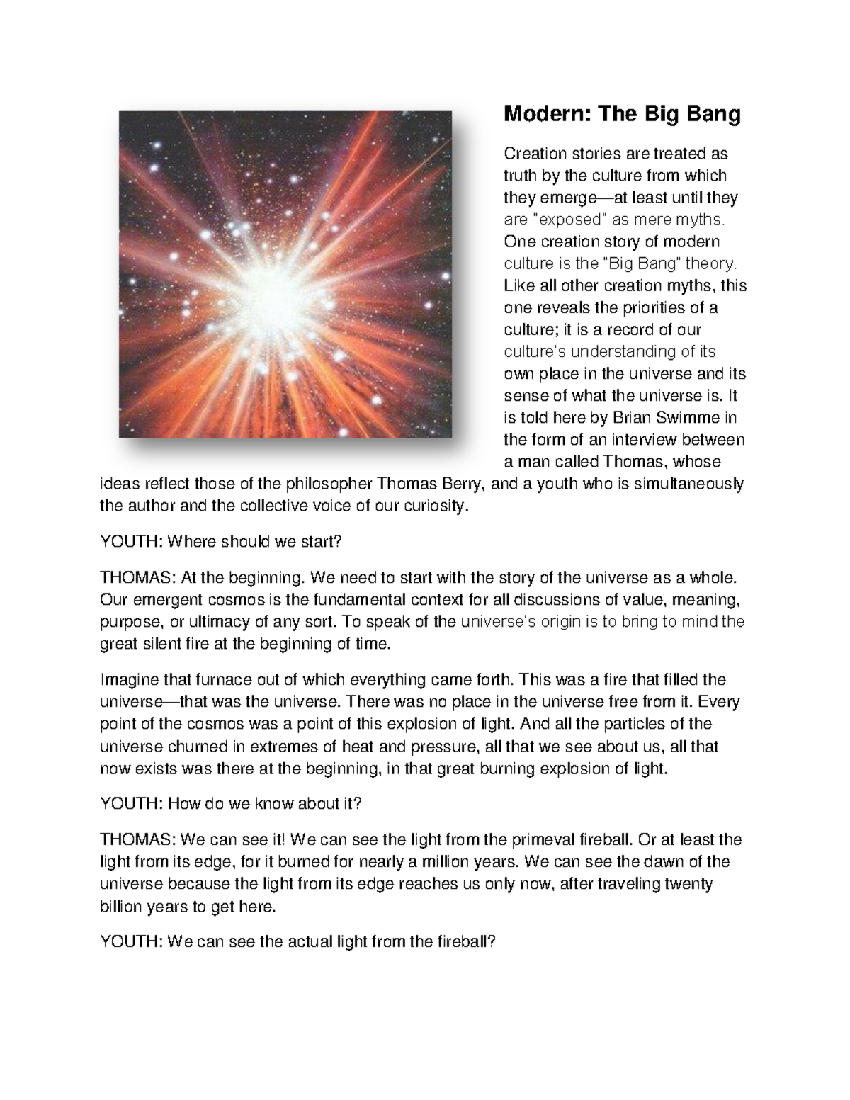 Modern Creation World of Myth - Modern: The Big Bang Creation stories ...