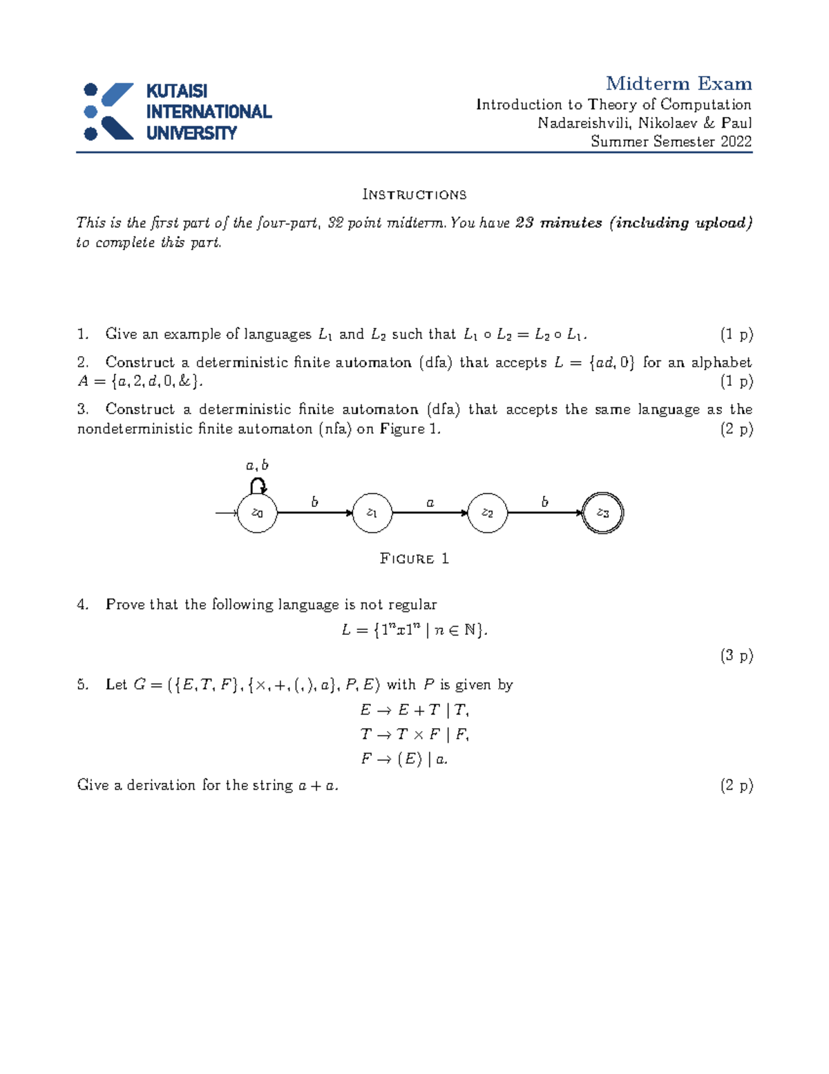 G2-1 - desc - Midterm Exam Introduction to Theory of Computation Nadareishvili, Nikolaev & Paul ...