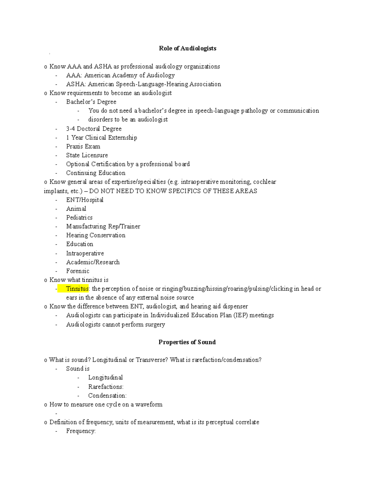 SLPA 127 Audiology Exam Review - Role of Audiologists o Know AAA and ...