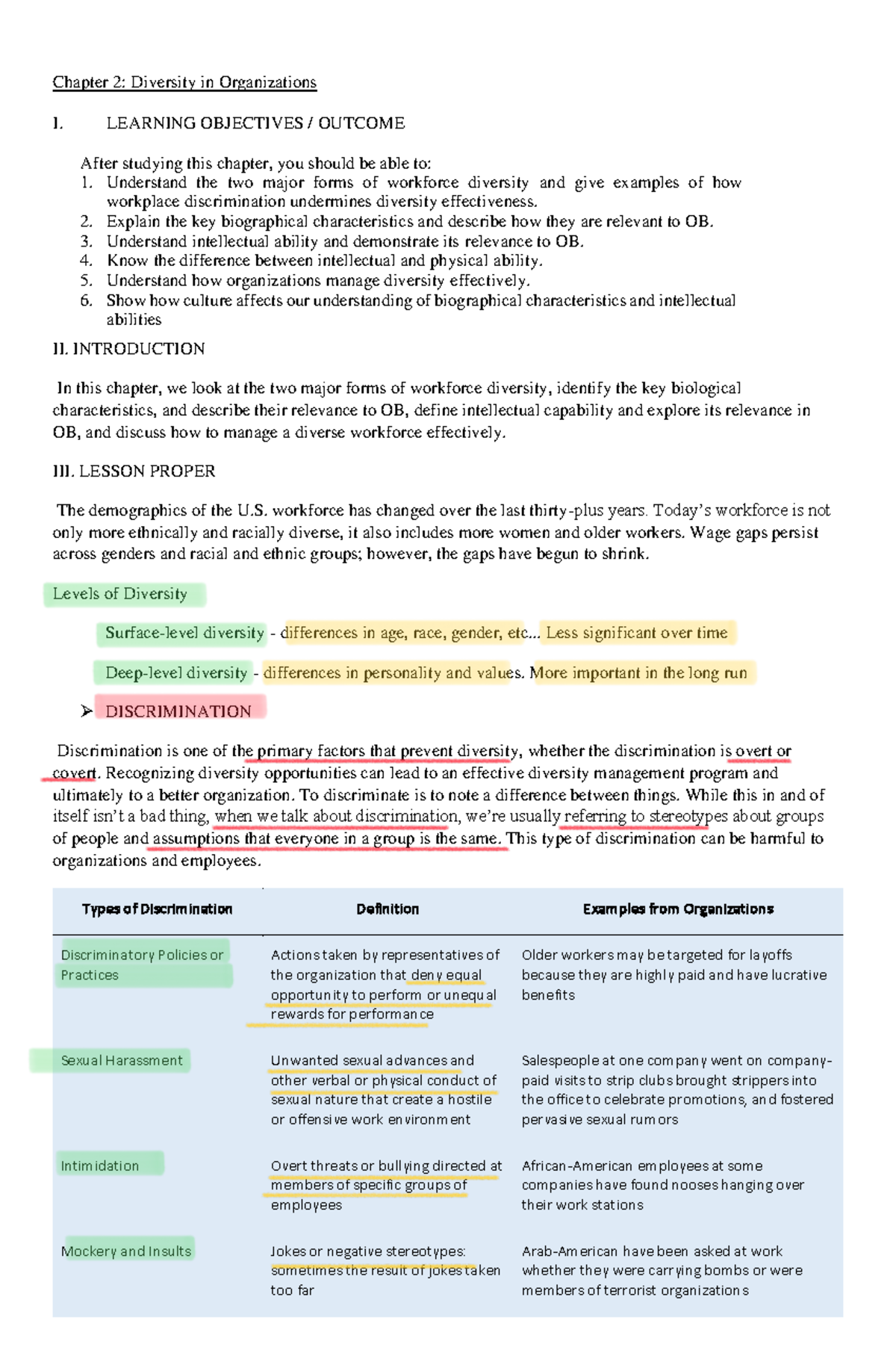Chapter 2 - Notes to HBO - Chapter 2: Diversity in Organizations I ...