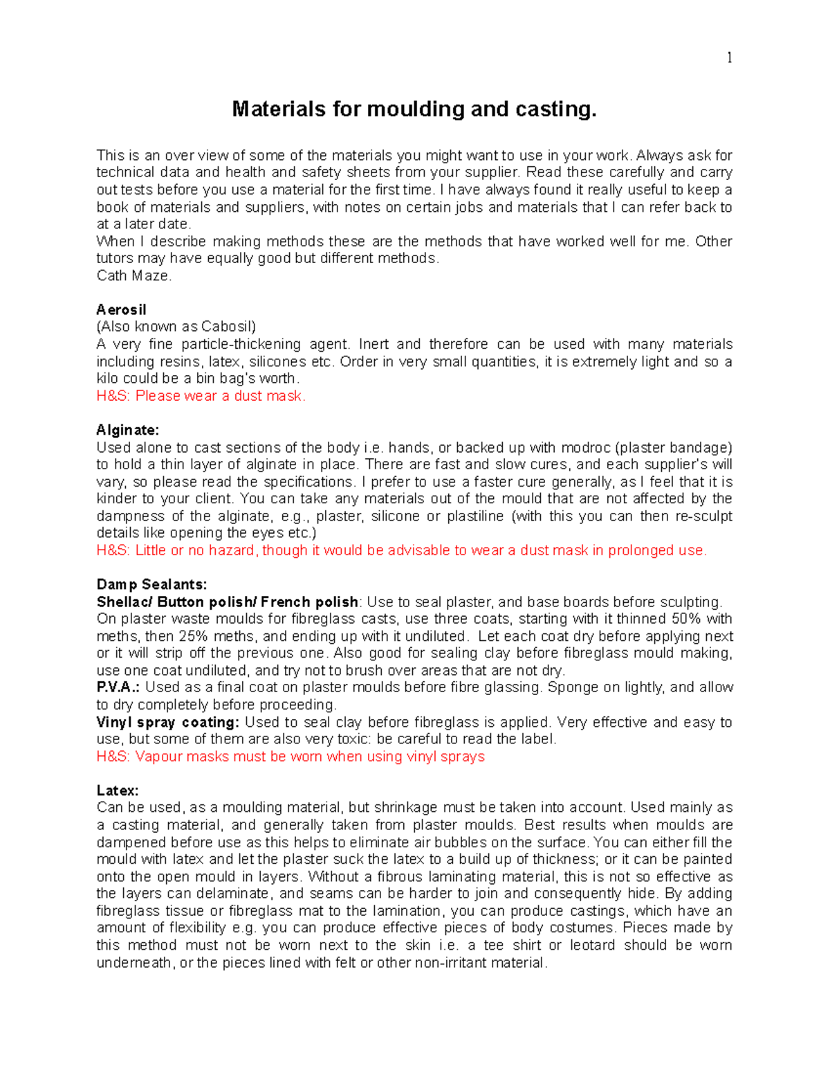 Materials for Moulding and Casting - This is an over view of some of ...