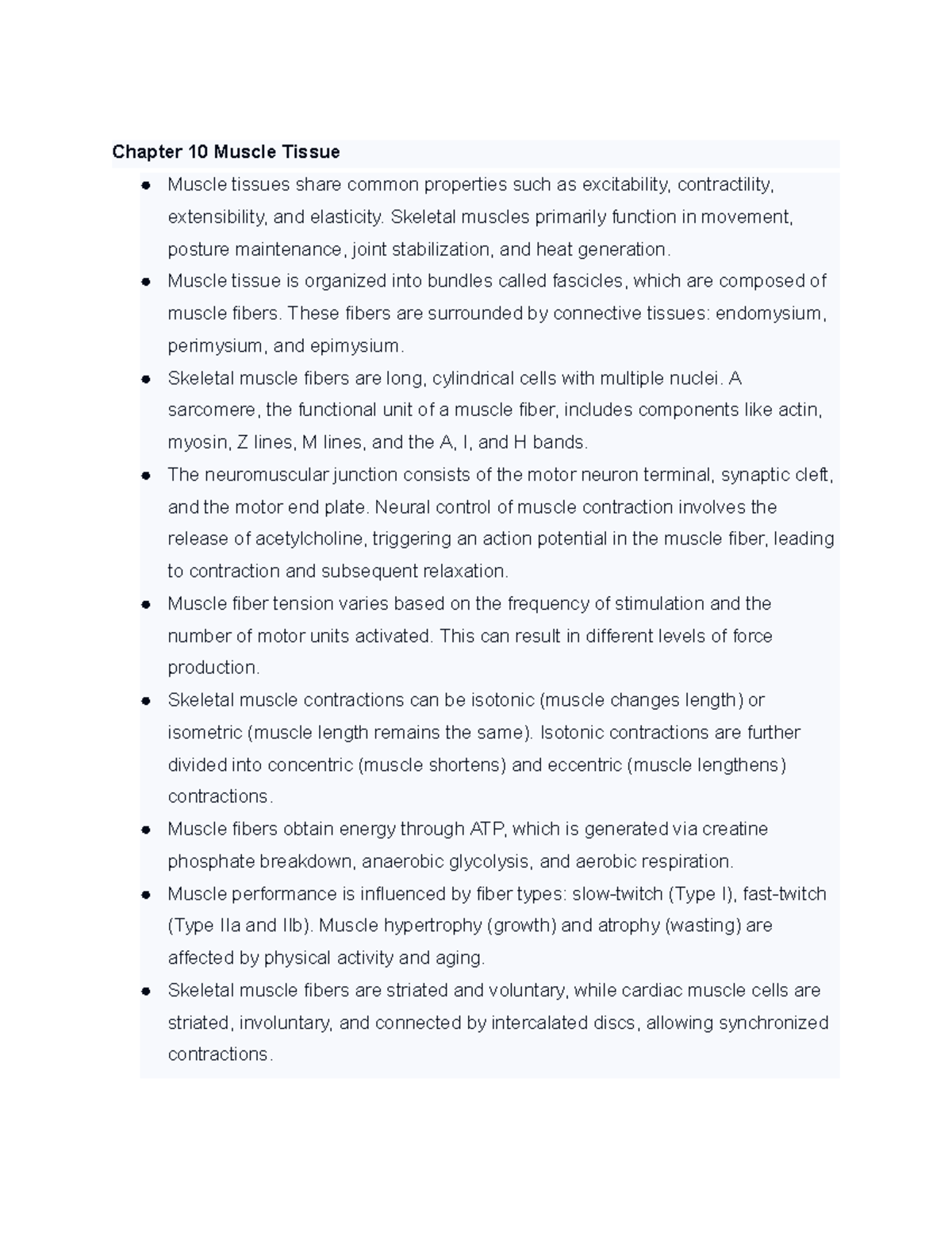 Muscle Tissue - Notes - Chapter 10 Muscle Tissue Muscle tissues share ...