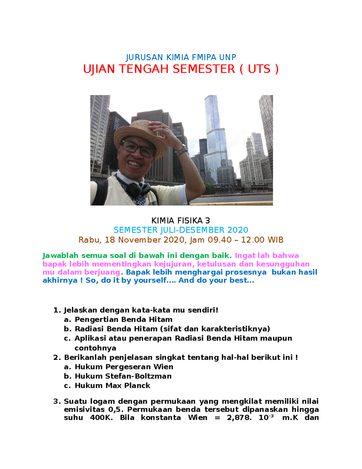 UTS Kimia Fisika III - Putri Amanda Salsabilla(18035090) - JURUSAN KIMIA FMIPA UNP UJIAN TENGAH ...