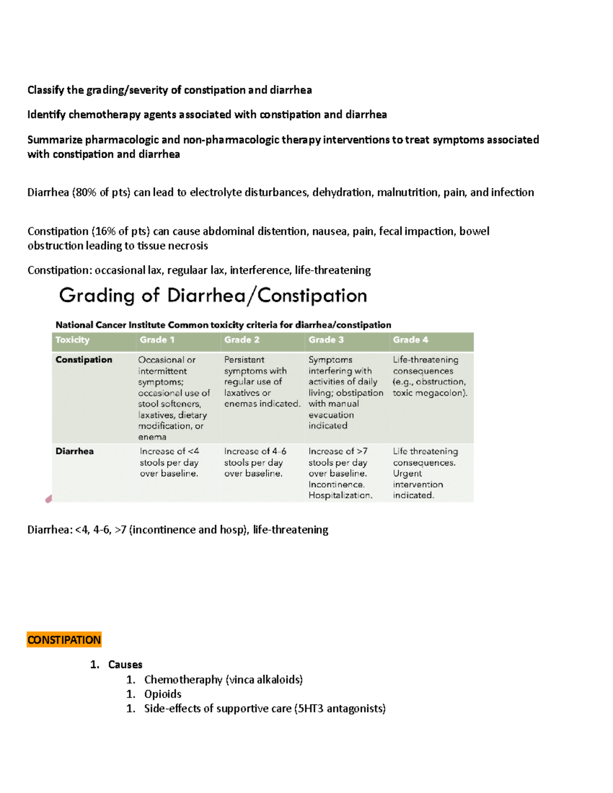 Constipation:Diarrhea - Classify the grading/severity of constipation ...
