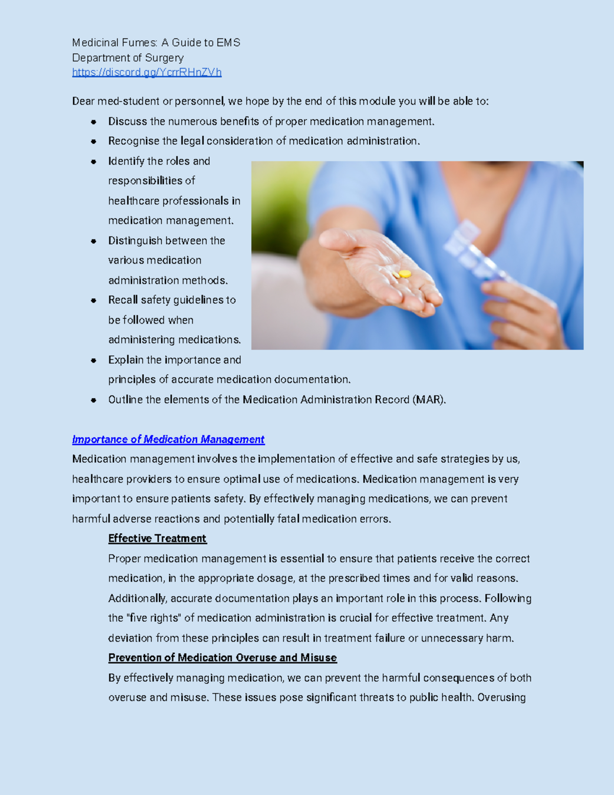 Department of Surgery Administering Medication - Medicinal Fumes: A ...