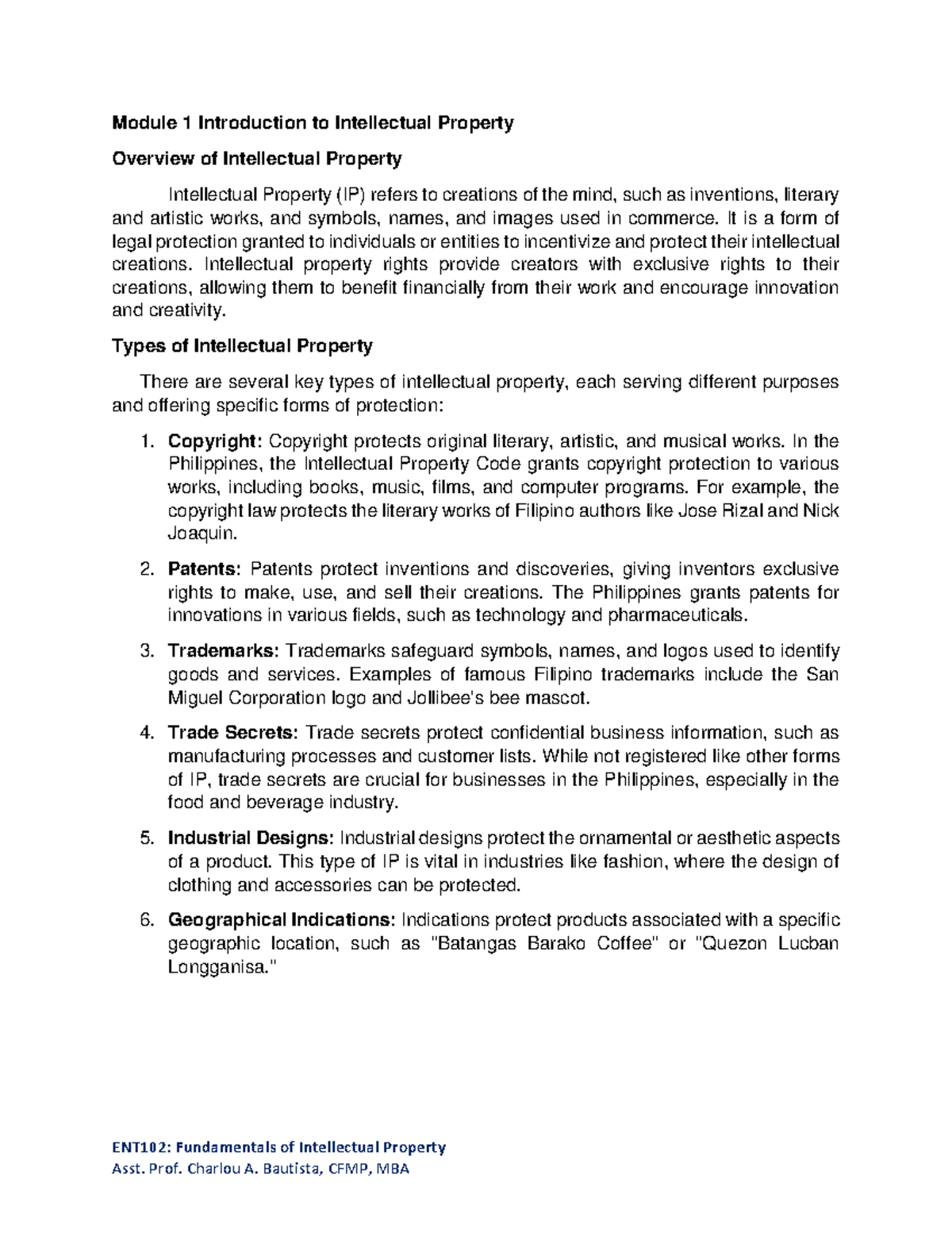 Intellectual property lesson 1 - ENT102: Fundamentals of Intellectual ...