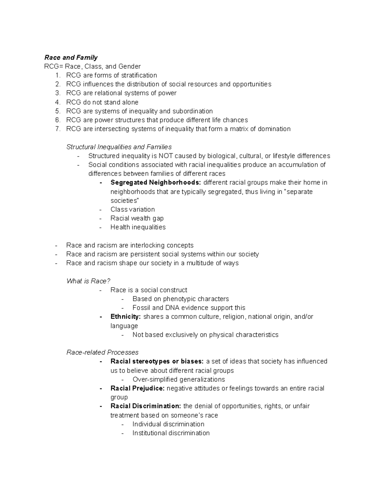 Sociology of Family (SOC 204) Units 4-6 - Race and Family RCG= Race ...