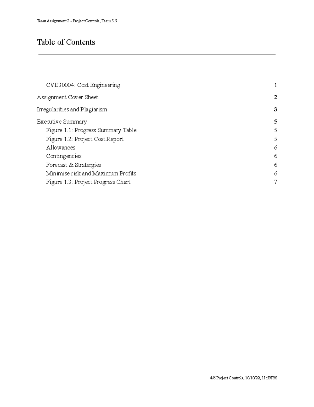 Project 2 COST ENG Report - Table of Contents Team Assignment 2 - Project Controls, Team 5 ...