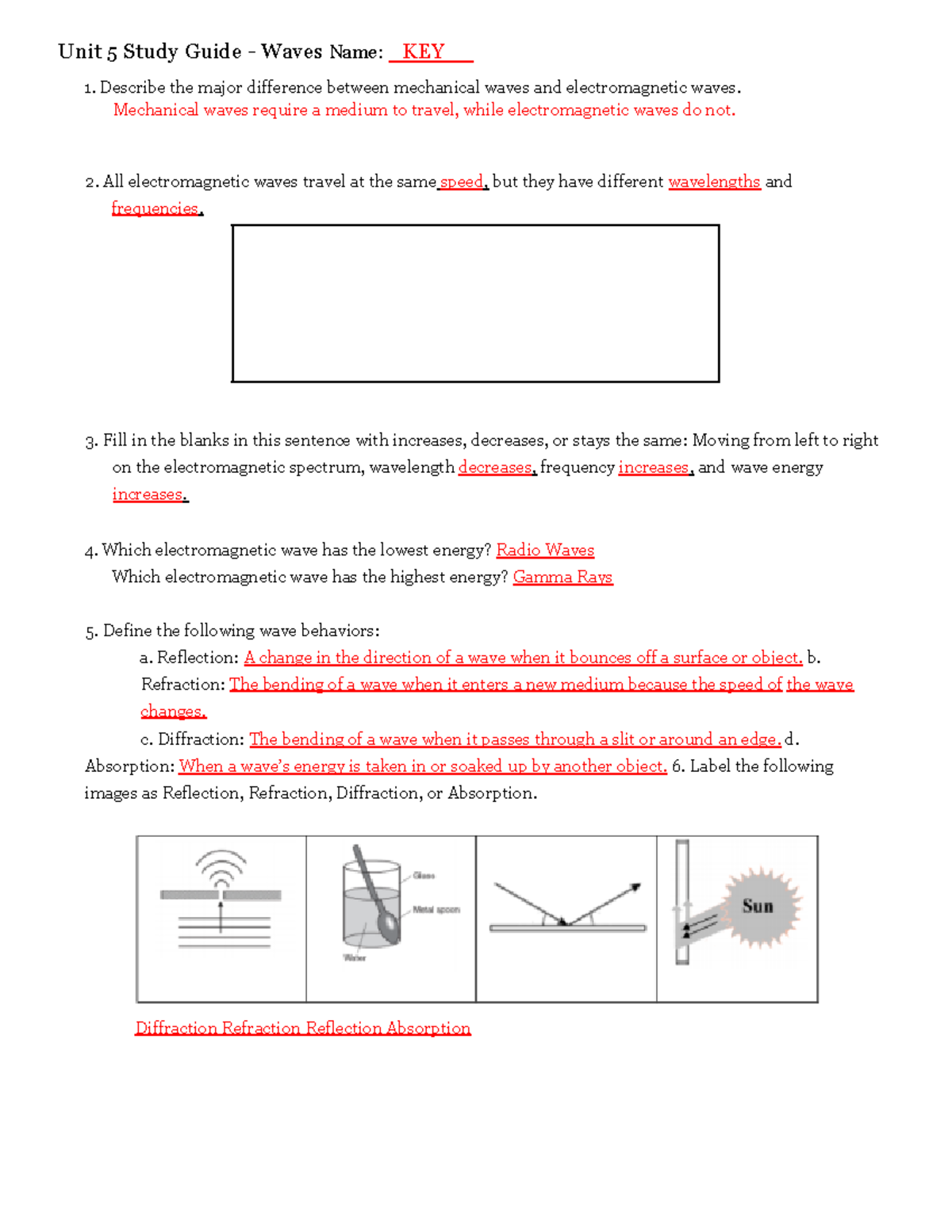 KEY Unit 5 - Waves Study Guide - Unit 5 Study Guide - Waves Name: KEY ...