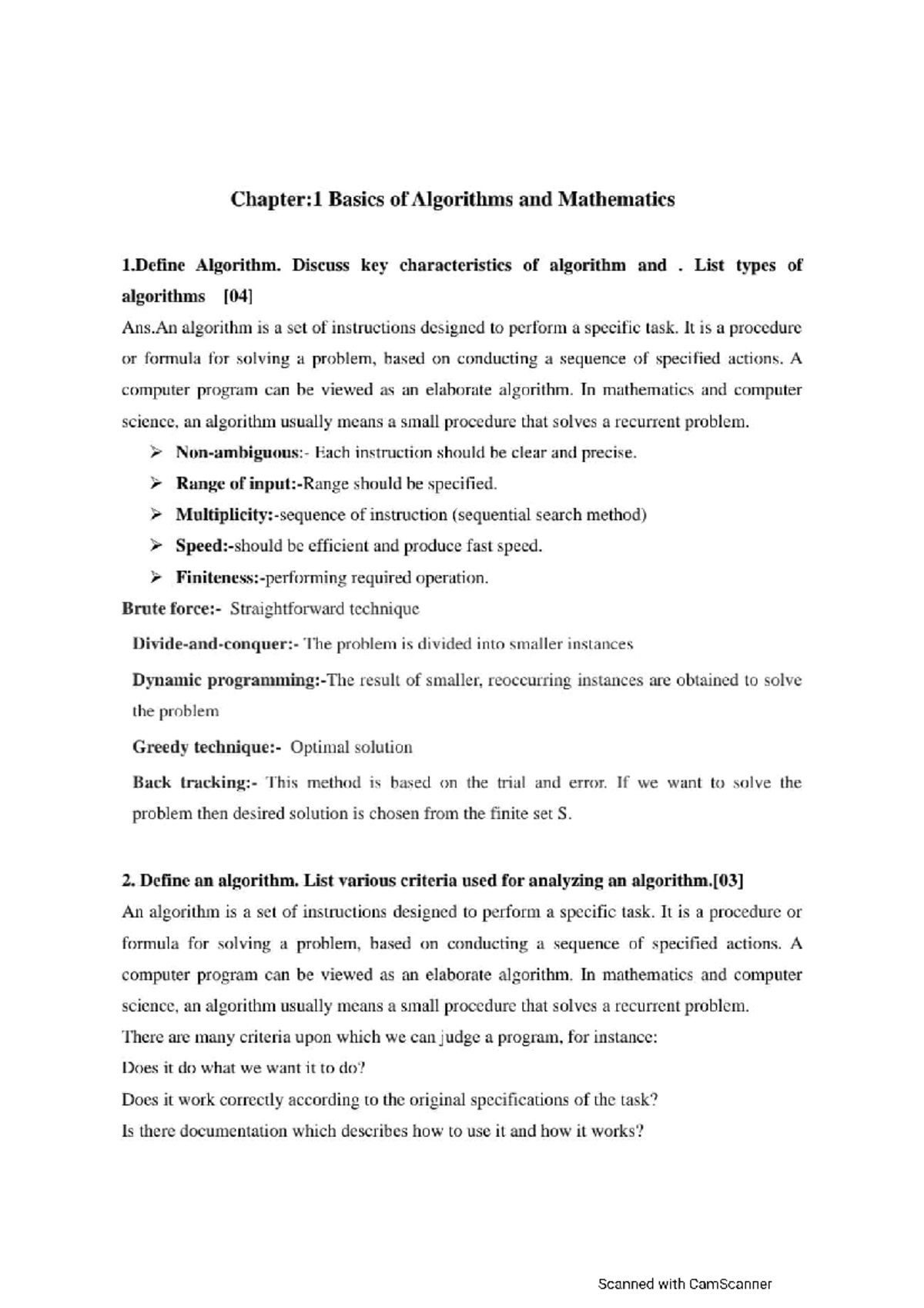 ADA - Question Bank With Answer for All Unit - Computer Science - Studocu