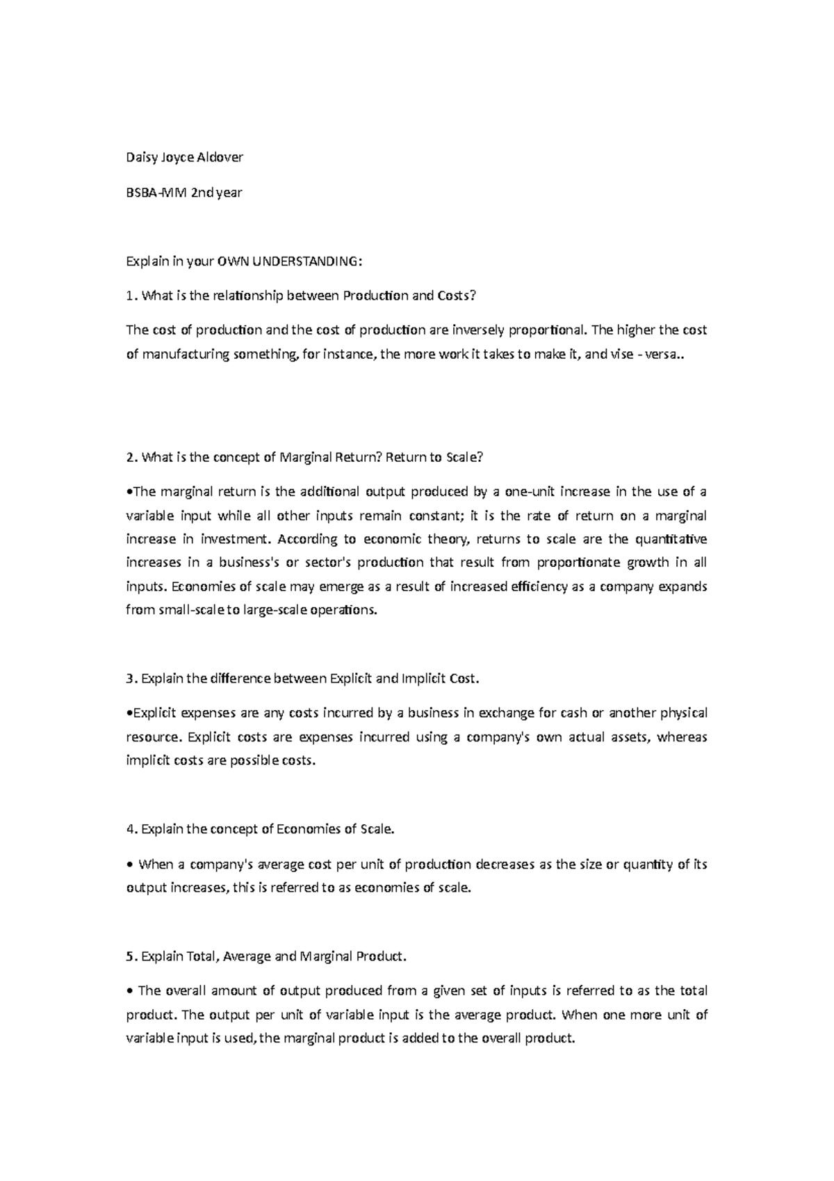 Bacore- MODULE 6 PRACTISE WORK COURSE - Daisy Joyce Aldover BSBA-MM 2nd ...