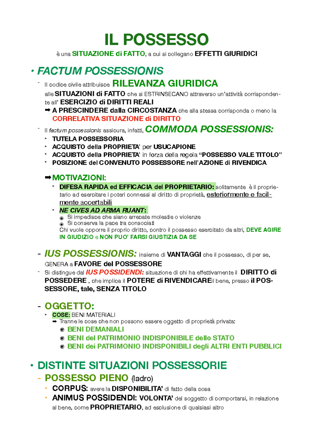 IL Possesso - IL POSSESSO è una SITUAZIONE di FATTO , a cui si ...