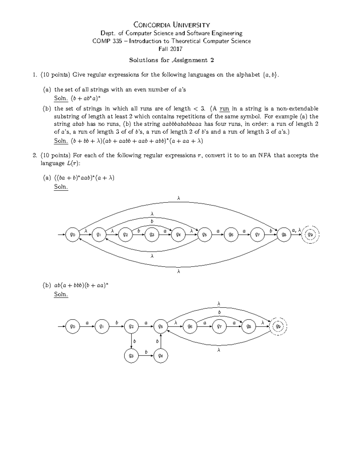 Assignment 2 Solution - CONCORDIAUNIVERSITY Dept. ofComputerScience andSoftwareEngineering COMP ...