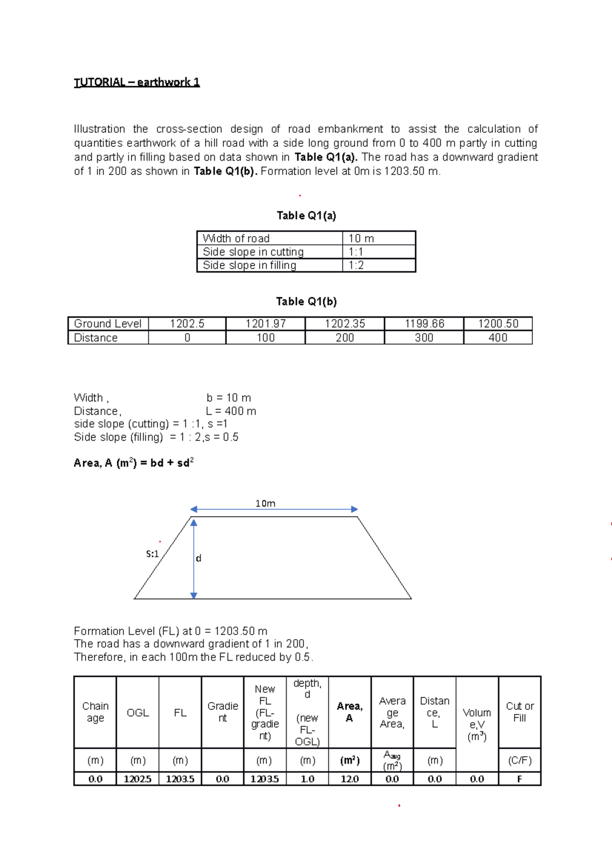 Tutorial-REV TEST - notes - TUTORIAL – earthwork 1 Illustration the ...