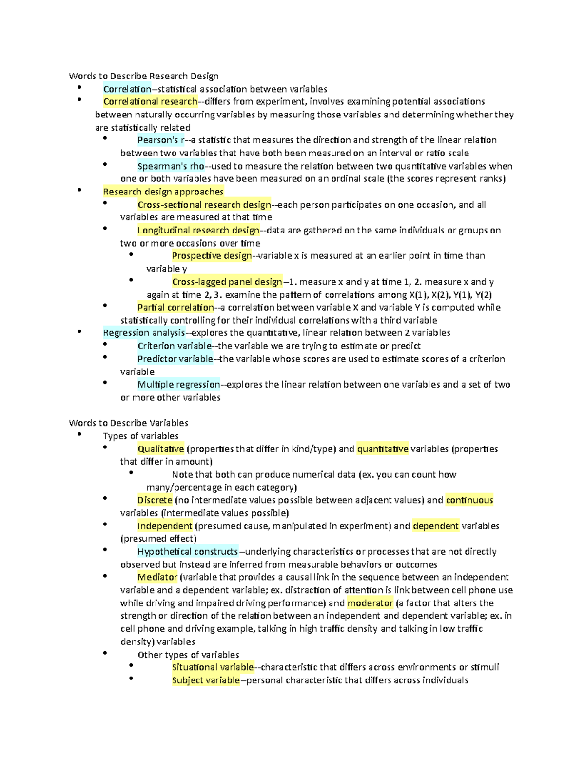 Terms Study Guide - Elisabeth Sandberg - Words to Describe Research ...