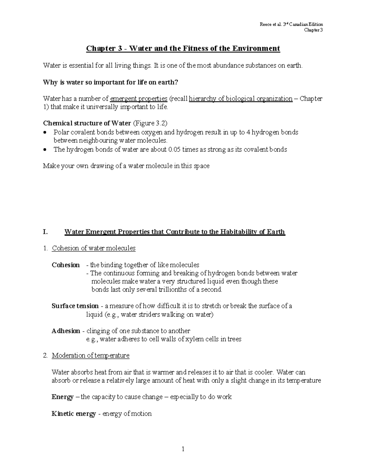 Chap 3 - Water - Chapter 3 Notes - Chapter 3 Chapter 3 - Water and the ...