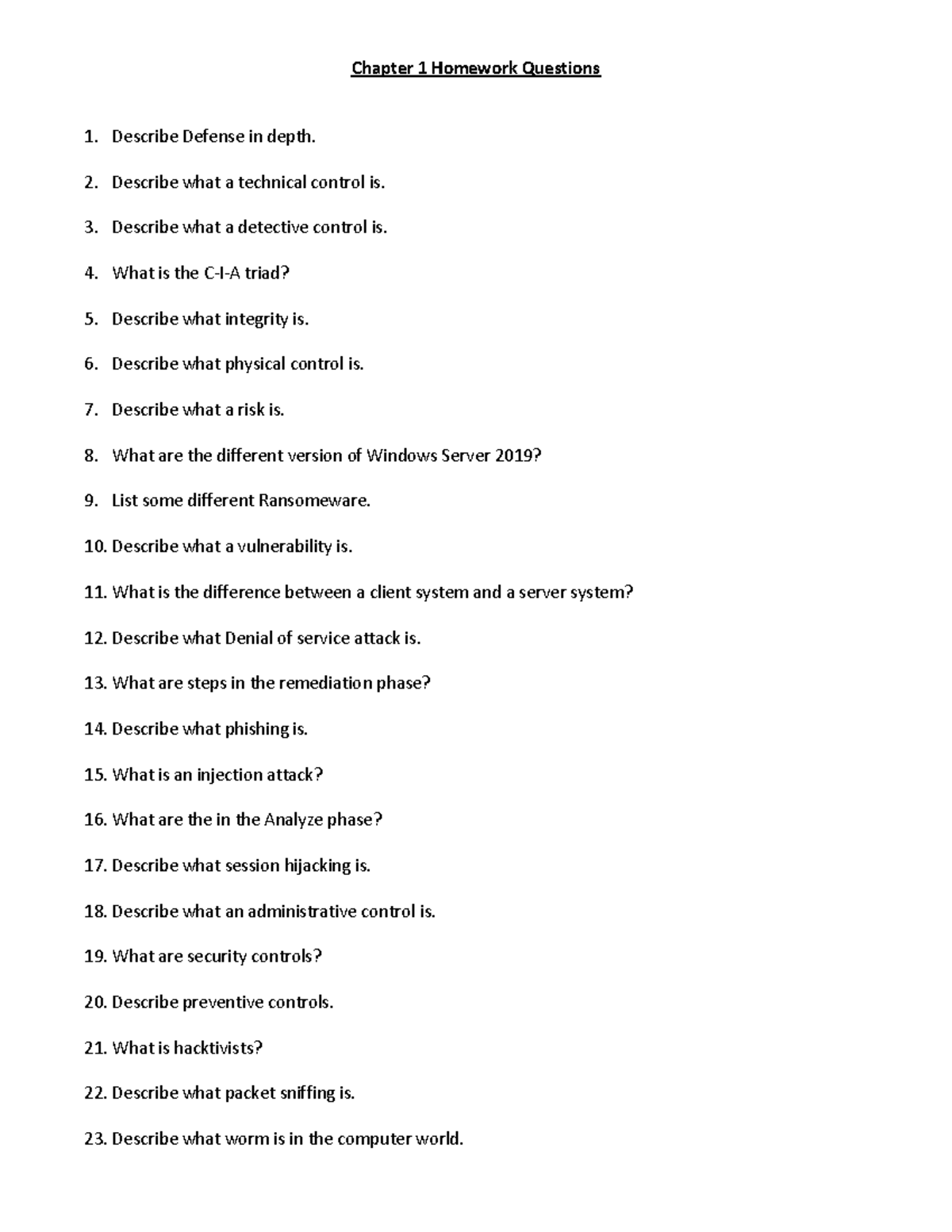 Chapter 1 Homework Questions - Chapter 1 Homework Questions Describe ... Chapter 1 Homework Questions - Chapter 1 Homework Questions Describe ...