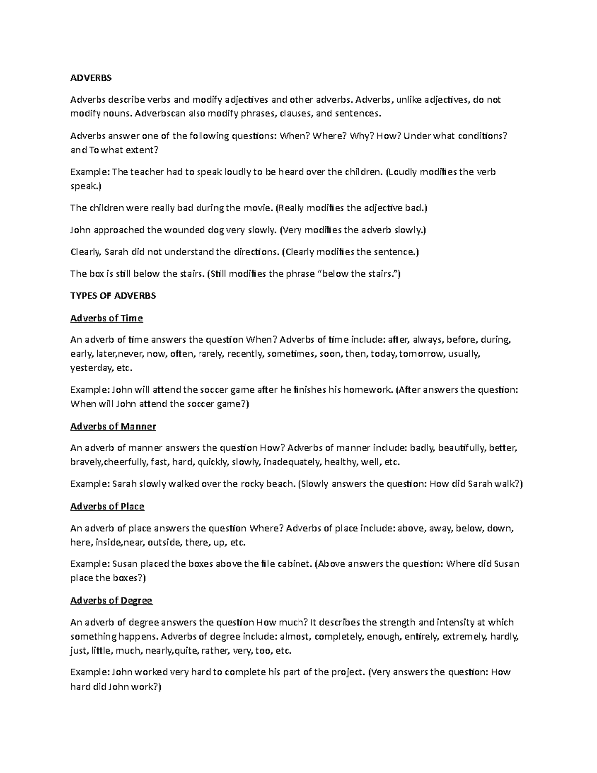 Adverbs - grammar lesson - ADVERBS Adverbs describe verbs and modify ...