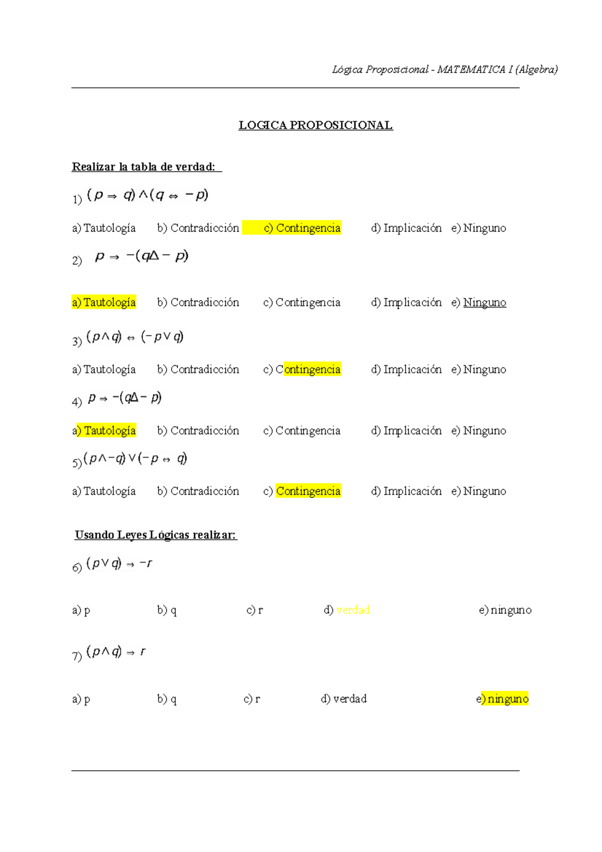 Logica exam - APUNTES Y PRACTICA - Lógica Proposicional - MATEMATICA I ...