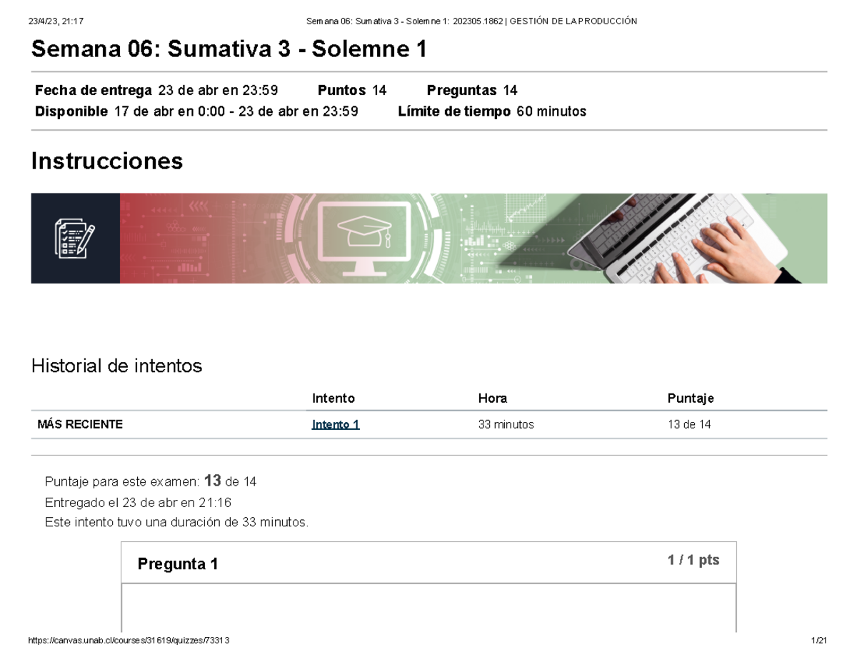 GP 9 - mnxm mnxw - Semana 06: Sumativa 3 - Solemne 1 Fecha de entrega 23 de abr en 23:59 Puntos ...