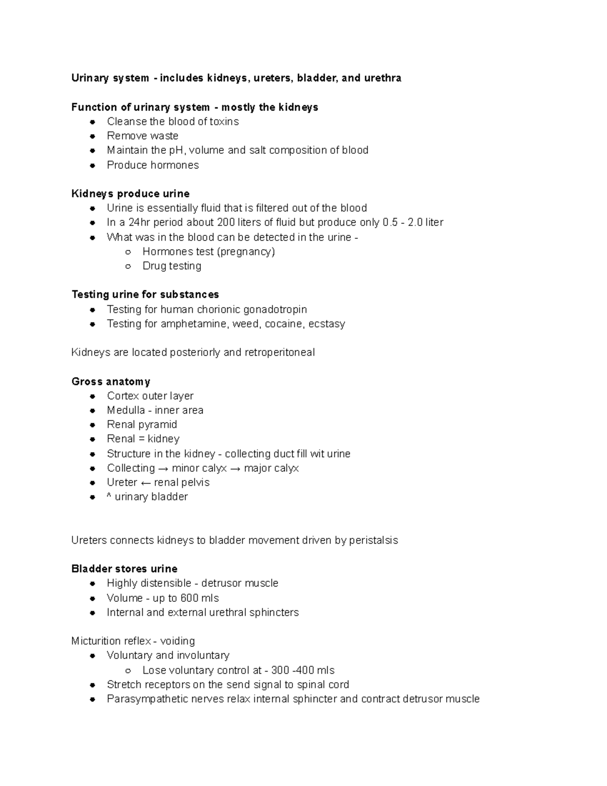 Urinary system Notes - Urinary system - includes kidneys, ureters ...
