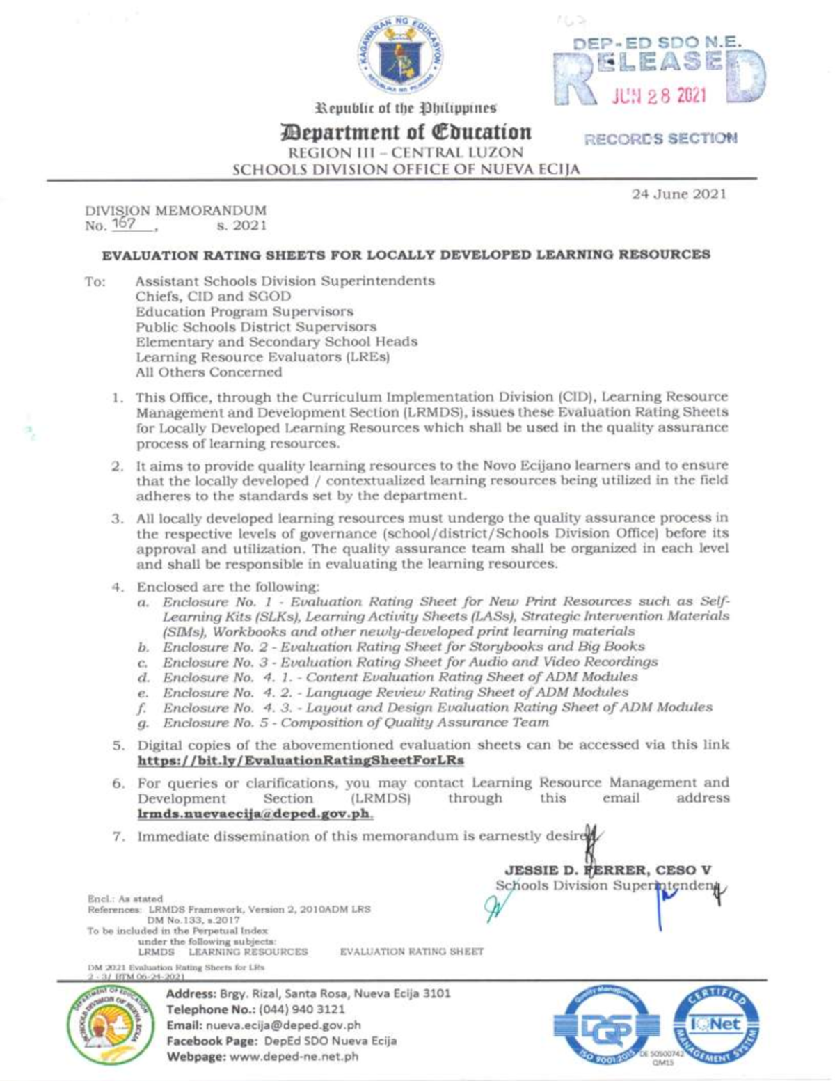 DM No 167 s 2021-Evaluation-Rating-Sheets-for-Learning-Resources - Enclosure No. 1 to the ...