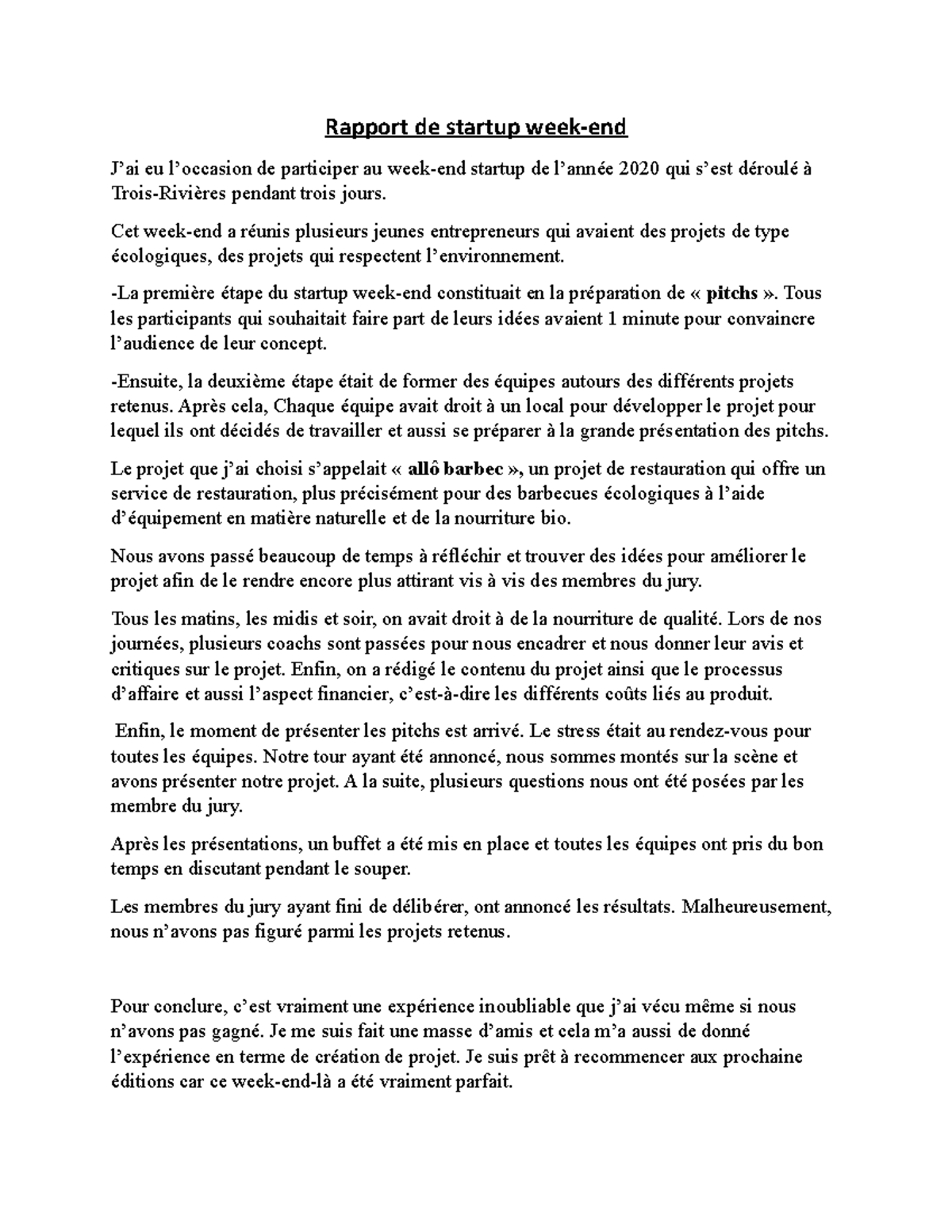 Rapport de startup week - Rapport de startup week-end J’ai eu l ...