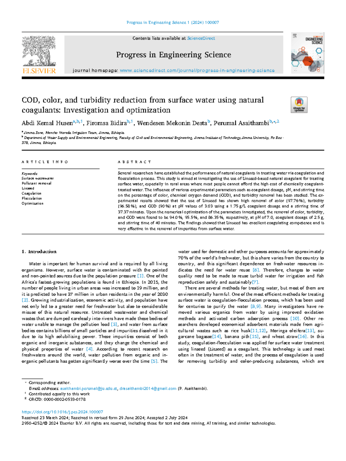 Cod Color And Turbidity Reduction From Surface Water Using Natural