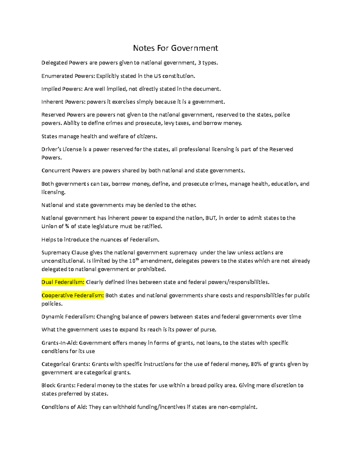 Notes For Government - Notes For Government Delegated Powers are powers ...