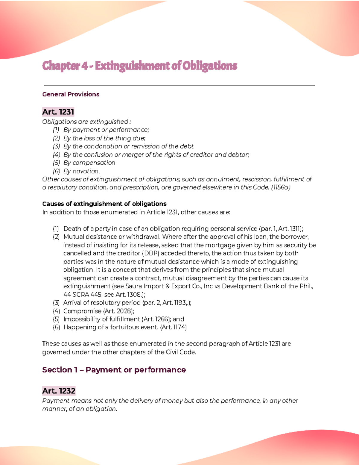 Lesson 4 Oblicon - Lecture notes 4 - Chapter 4 - Extinguishment of ...