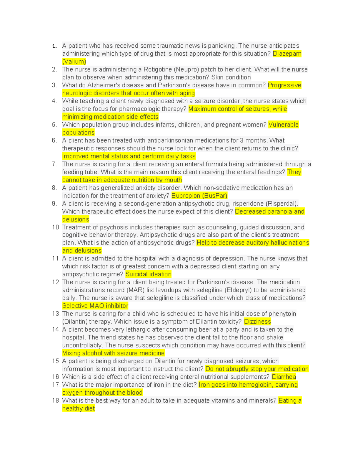 Pharm quiz 6 quiz - A patient who has received some traumatic news is ...