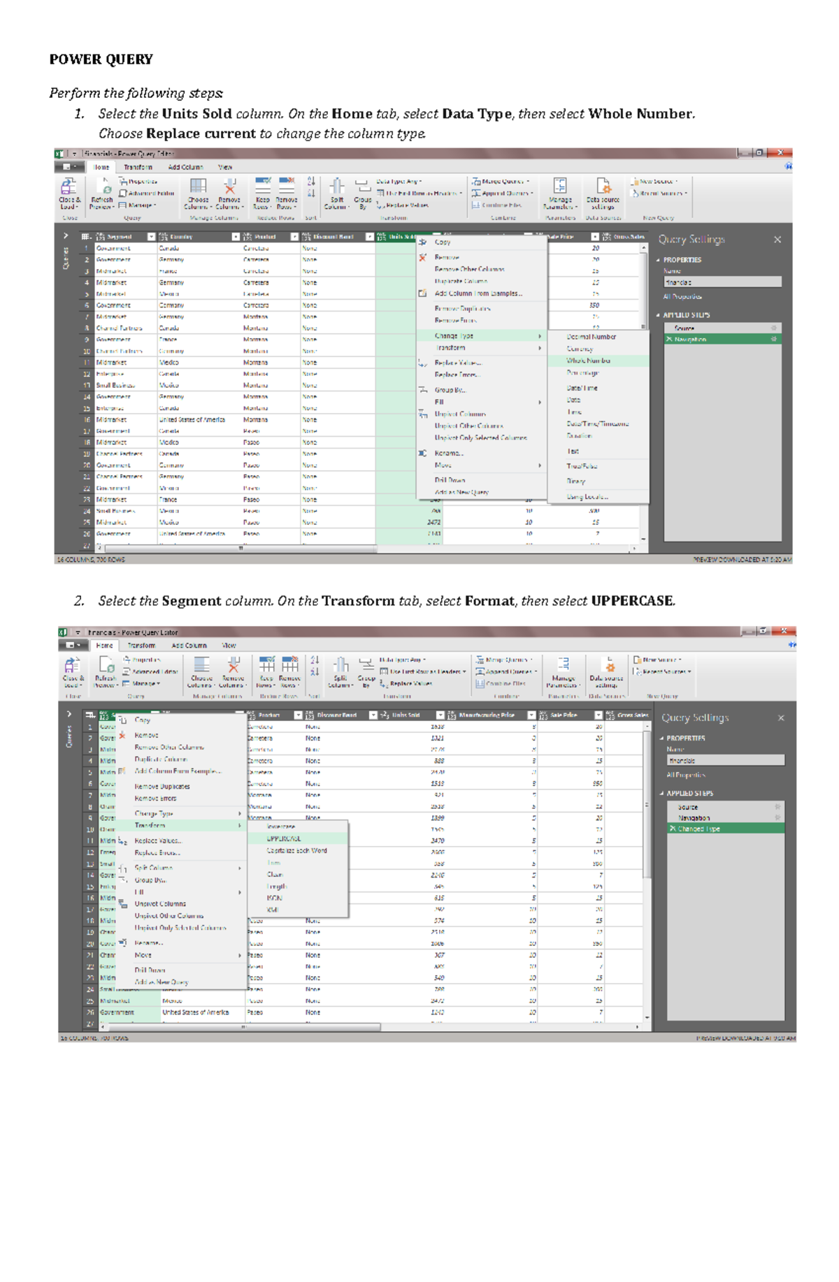 Power query- Statistical Analysis - POWER QUERY Perform the following ...