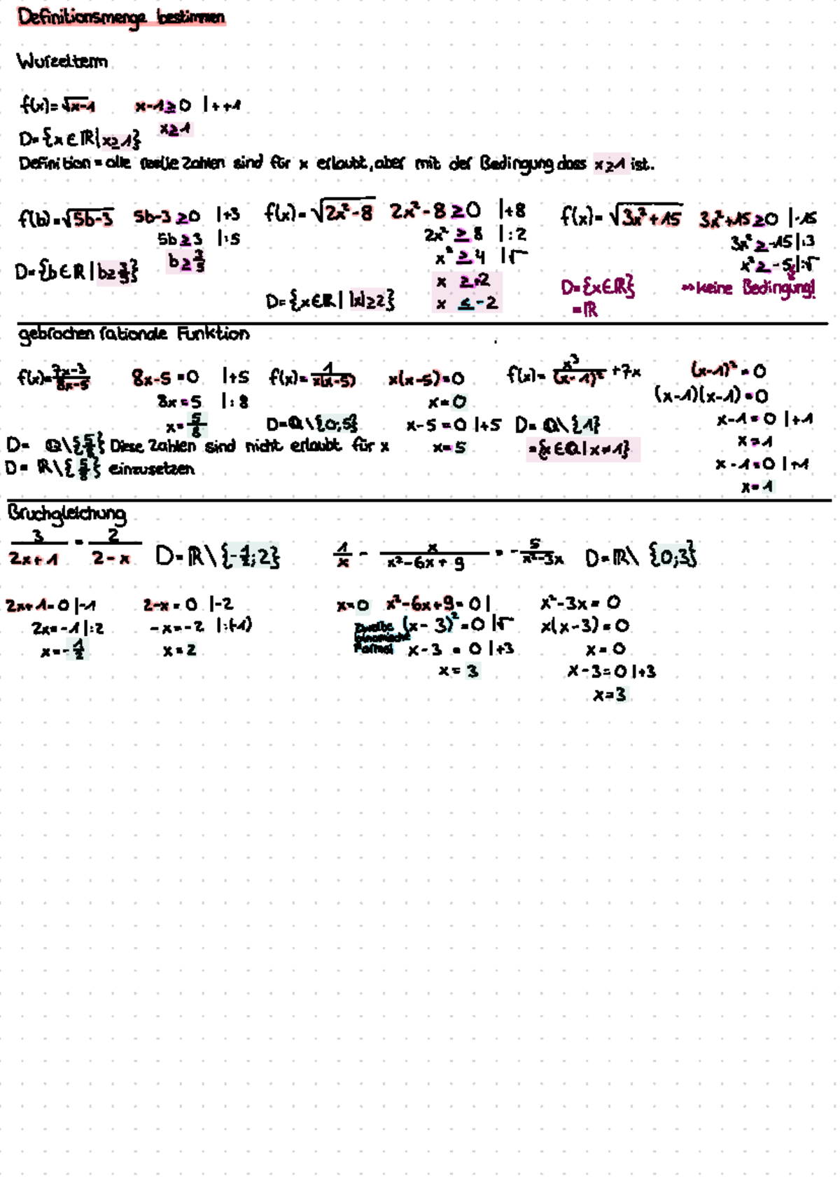 Definitionsmenge bestimmen - Definitionsmenge bestimmen Wurzelterm f(x ...