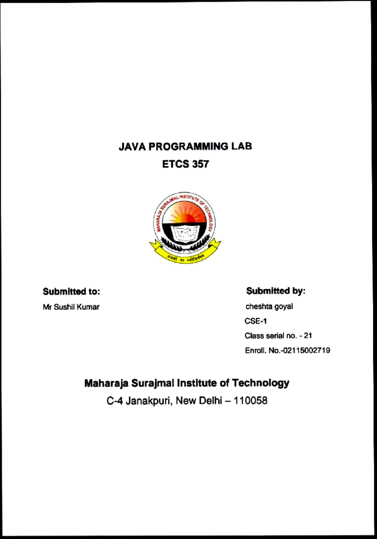 21 cheshta goyal cse 1java file - Btech Biochemical - Studocu