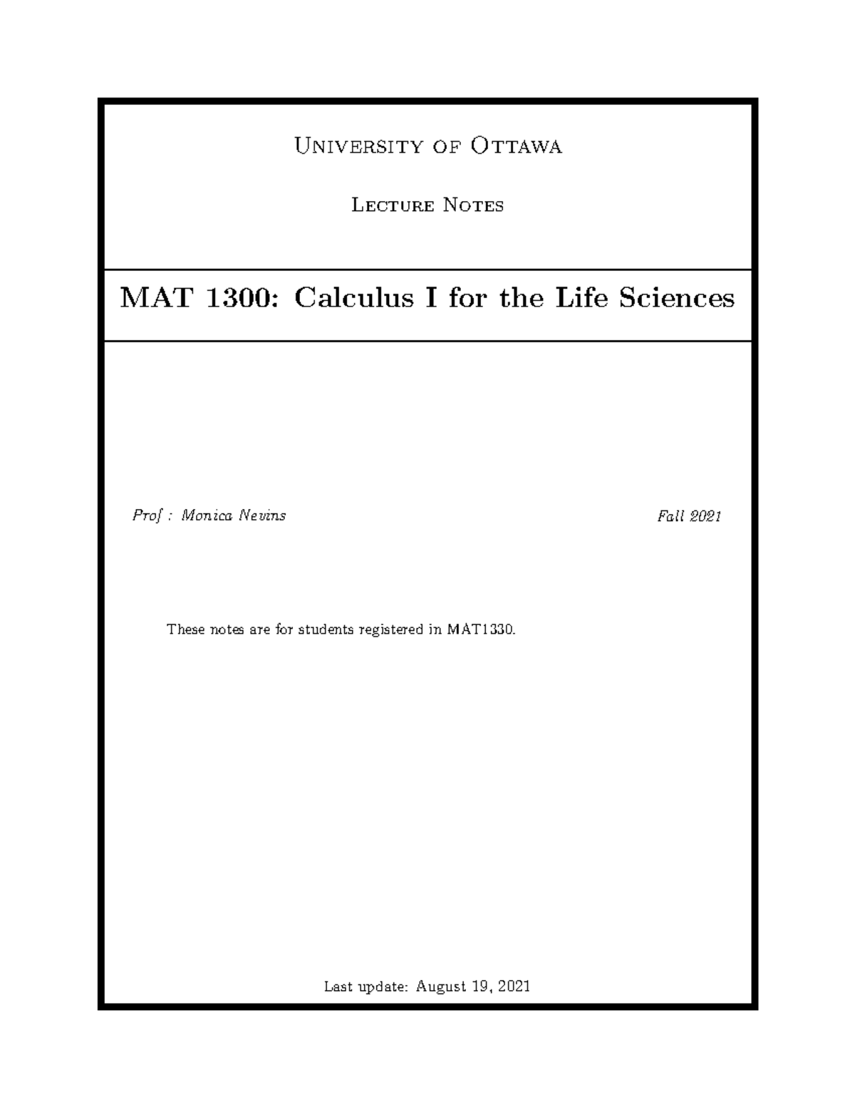 2021Lecture Notes MAT 1330 - University of Ottawa Lecture Notes MAT ...