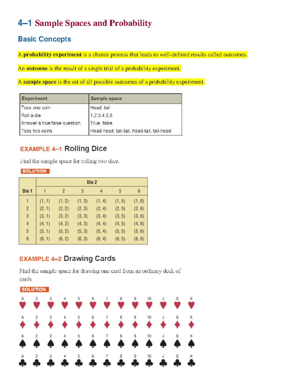 Math Section 4-1 - 4 – 1 Sample Spaces and Probability Basic Concepts A ...
