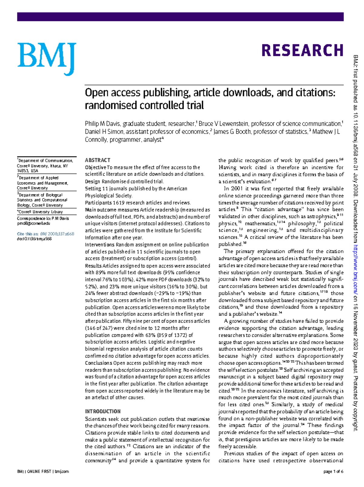 Bmj - Bmj - RESEARCH Open access publishing, article downloads, and ...