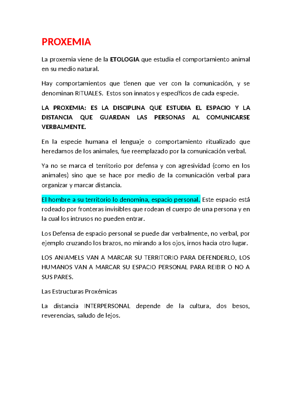 5 Axiomas Y Proxemia - PROXEMIA La proxemia viene de la ETOLOGIA que ...