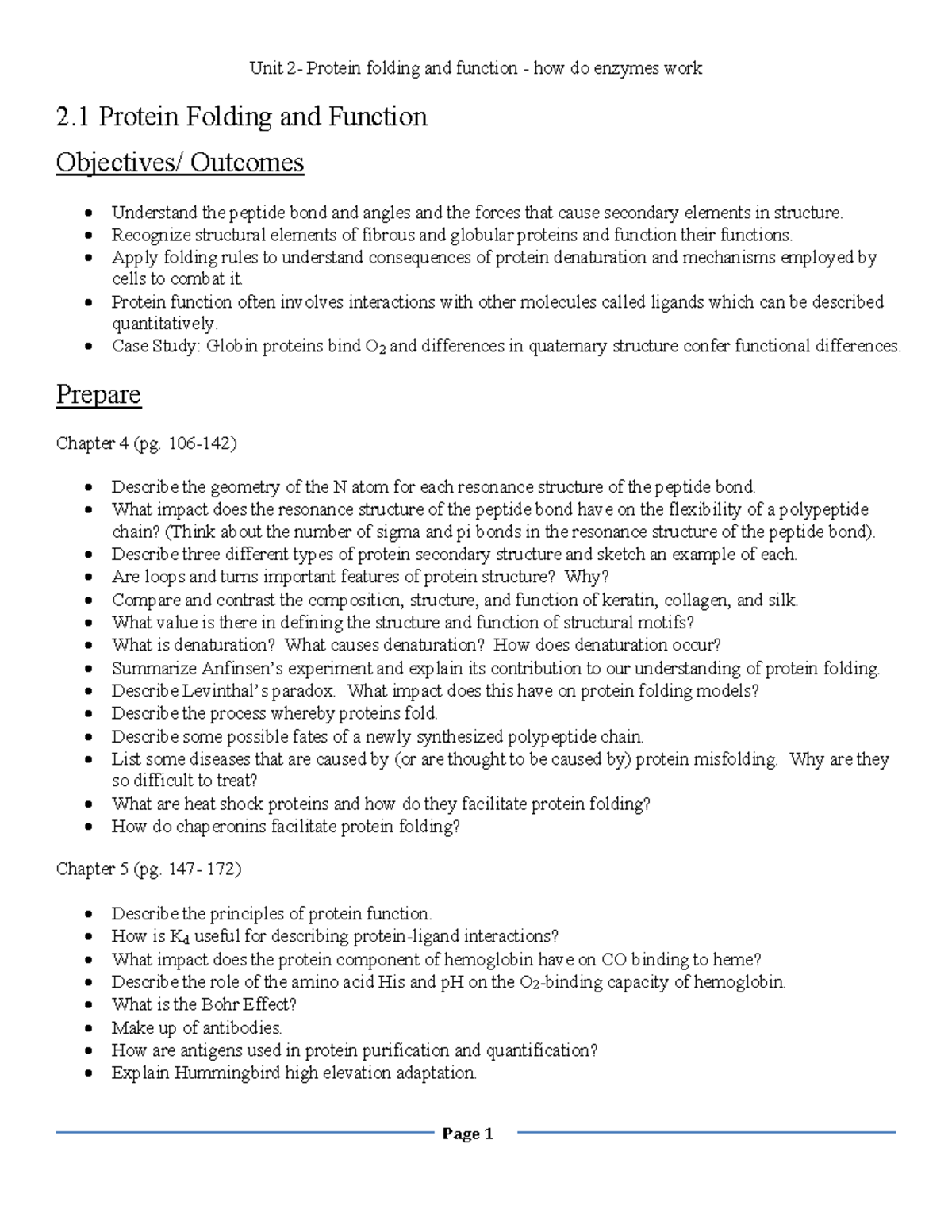 Study guide 2 - Unit 2- Protein folding and function - how do enzymes ...
