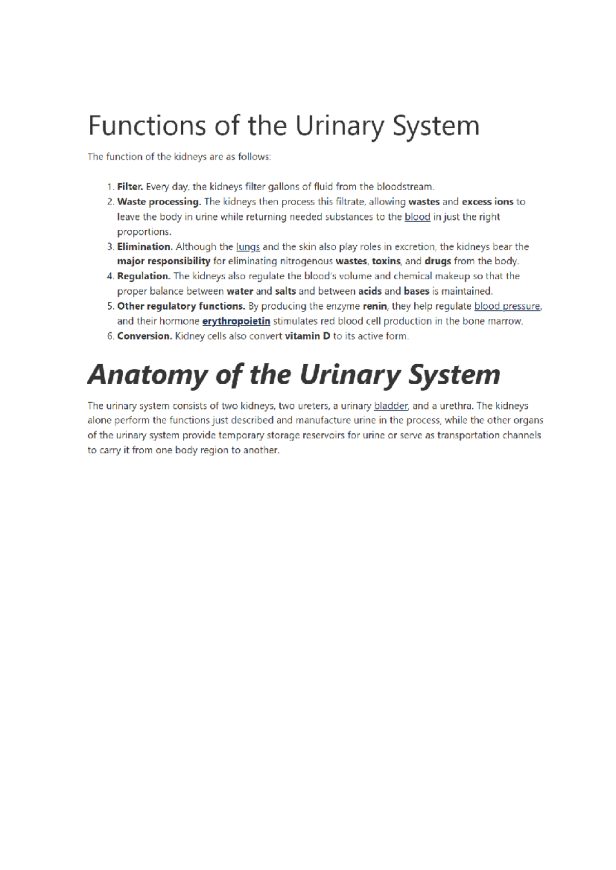 Urinary system - 6H5Z1012 - Studocu