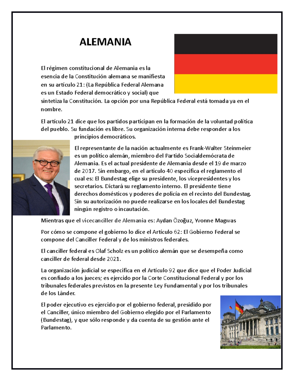 Alemania regimen - ALEMANIA El régimen constitucional de Alemania es la ...