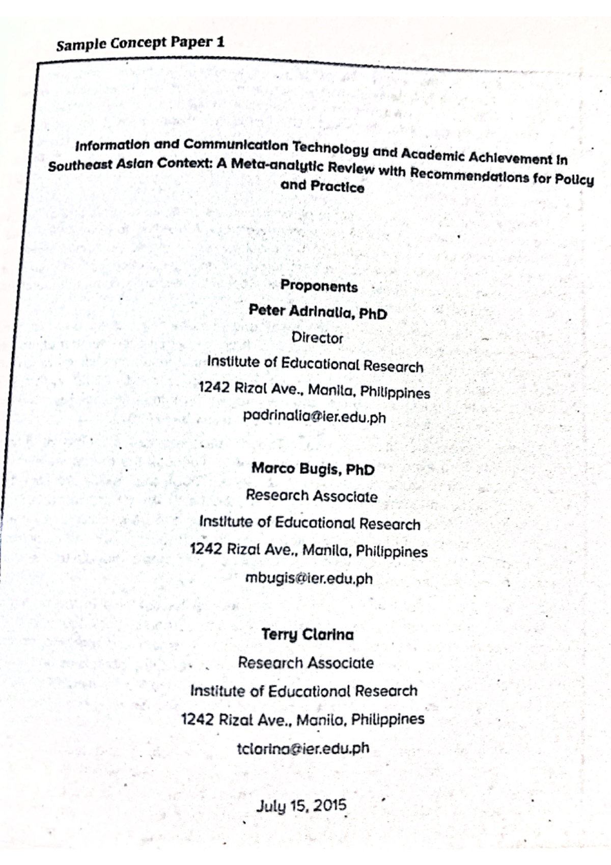 Sample Concept Paper - ... - BS in Nursing - Studocu