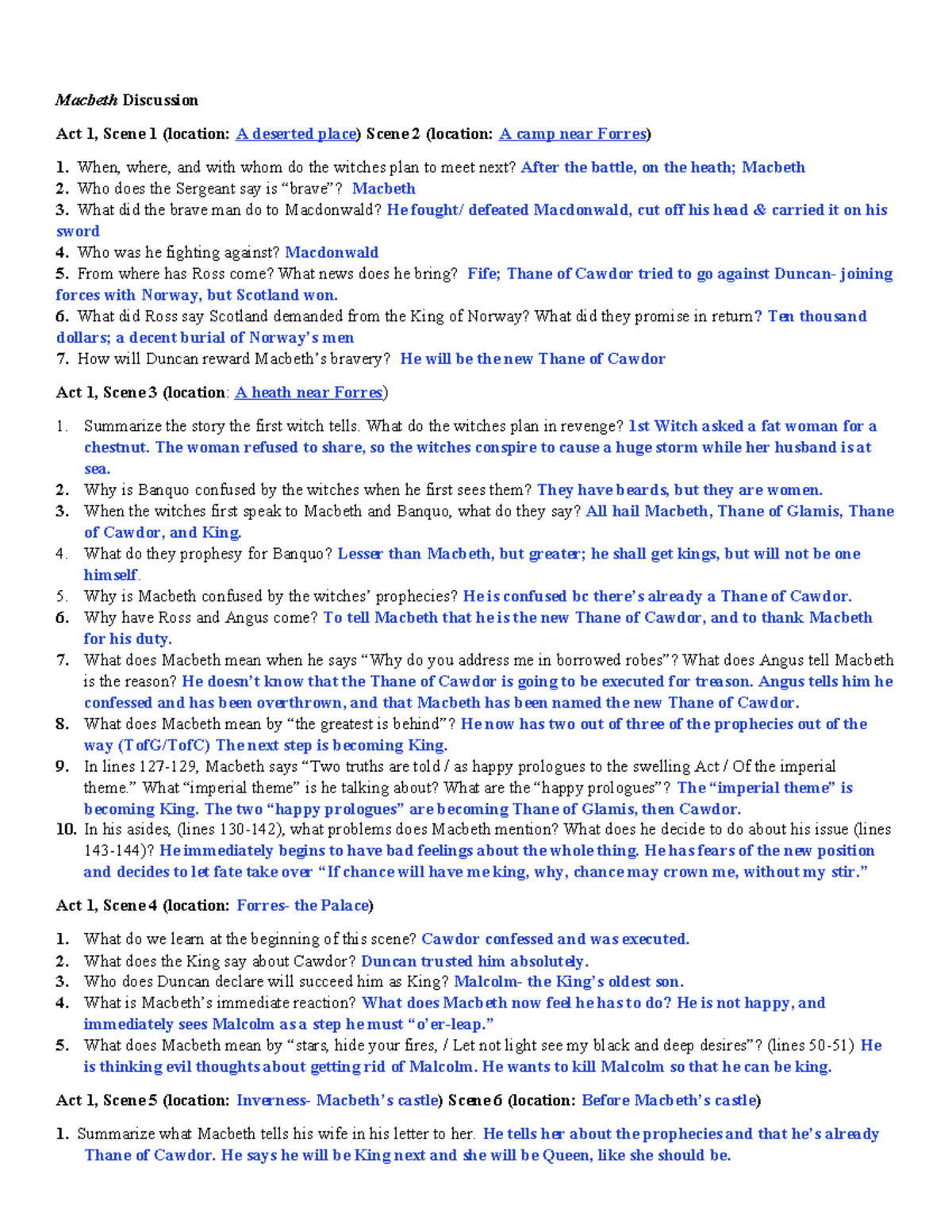 Macbeth Notes - Macbeth Discussion Act 1, Scene 1 (location: A deserted ...