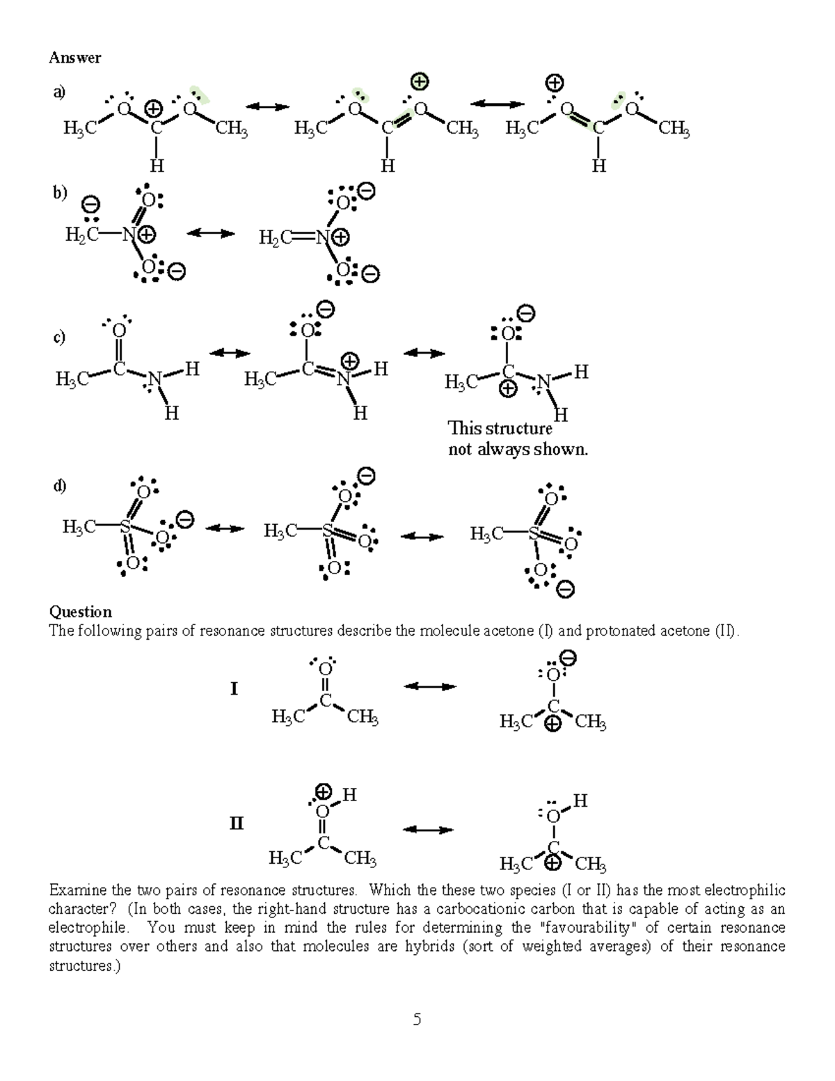 Worksheet Resonance 1 3 - 5 Answer H 3 C O C O CH 3 H :: :: H 3 C O C O ...