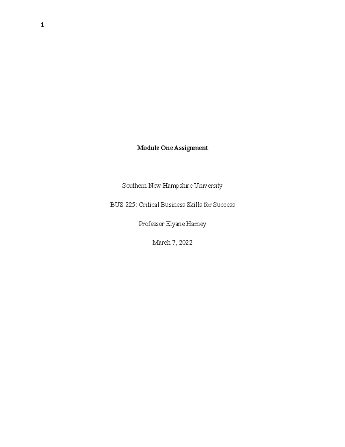 BUS225 Module 4 - Module One Assignment Southern New Hampshire ...