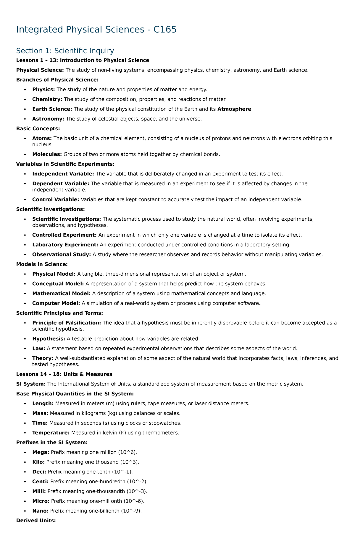 Full Study Guide - Section 1: Scientific Inquiry Lessons 1 – 13 ...