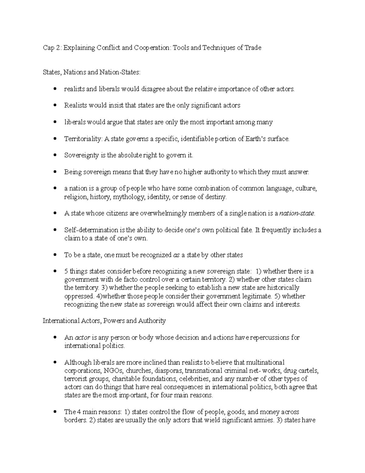 Resumen del cap 2 - Understanding Global Conflict and Cooperation - Cap ...