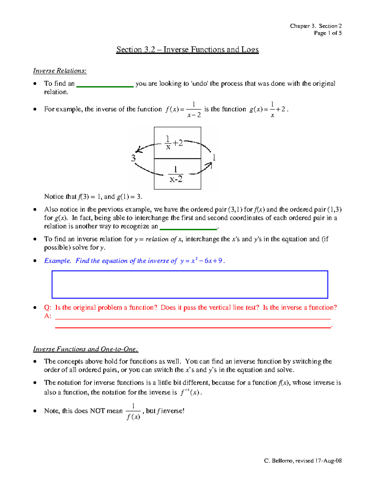 Ch03-Sect02B Section 3.2 – Inverse Functions and Logs - Page 1 of 5 ...